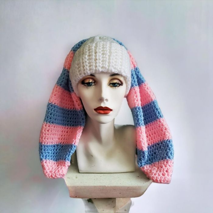 Handmade TRANS PRIDE • handmade crochet transgender flag bunny beanie ... Handmade TRANS PRIDE • handmade crochet transgender flag bunny beanie ...