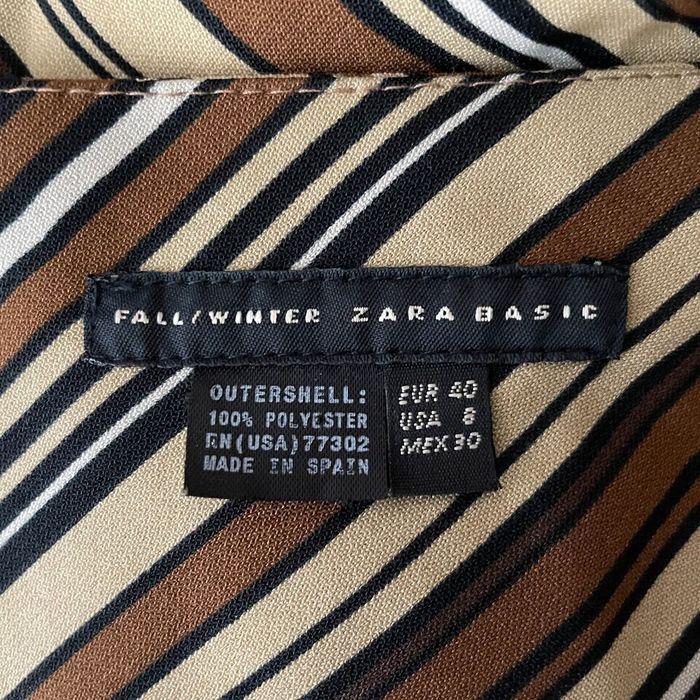 Zara Y2K Does 70s Zara Brown Beige Striped Twist Front Midi Dress | Grailed