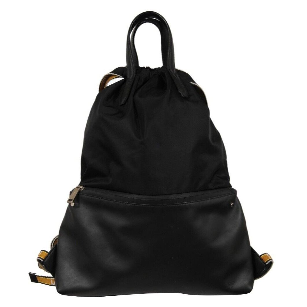 Fendi Nylon Vitello Drawstring Backpack Black Leather | Grailed