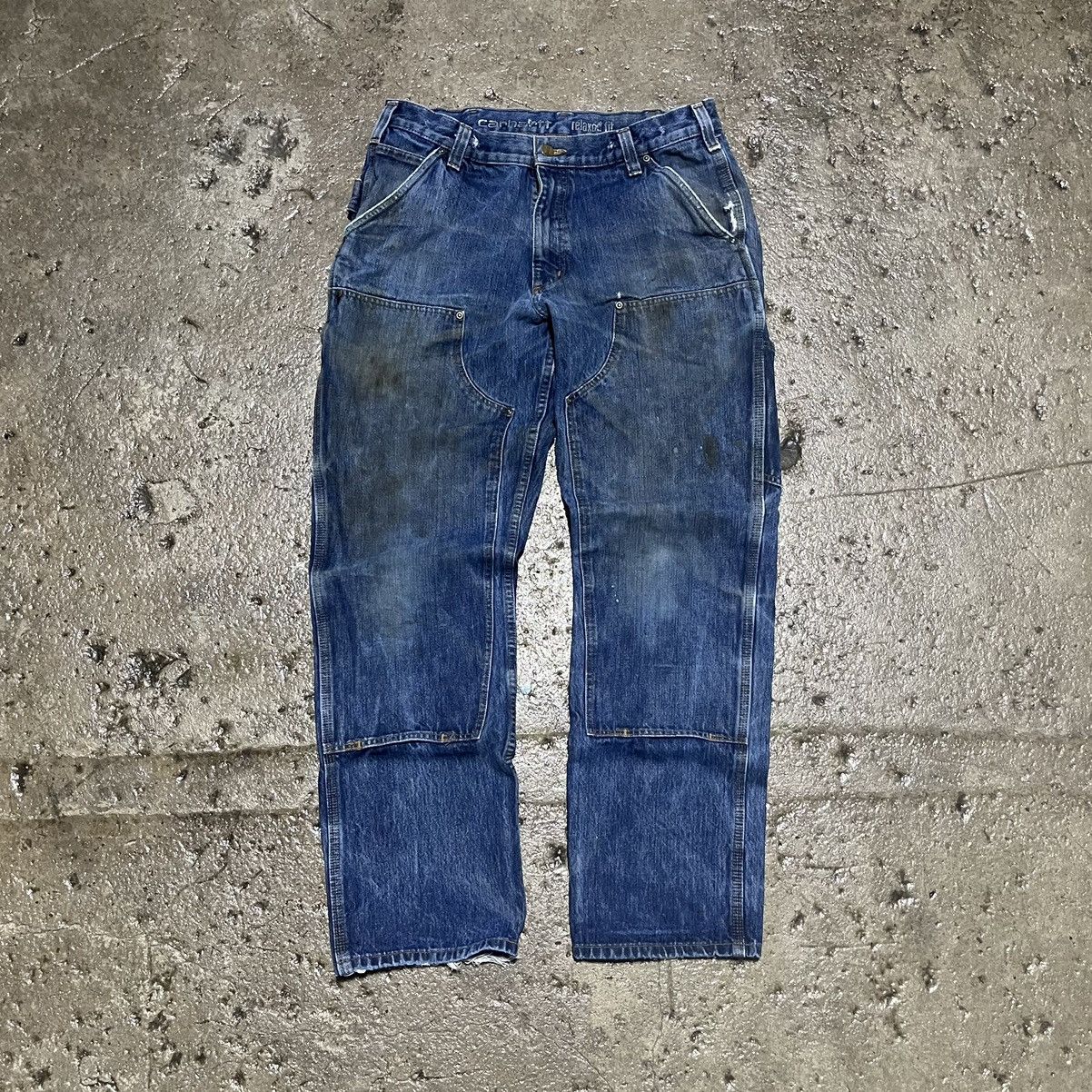 Vintage CRAZY THRASHED CARHARTT DOUBLE KNEE FADED WORKWEAR JEANS | Grailed