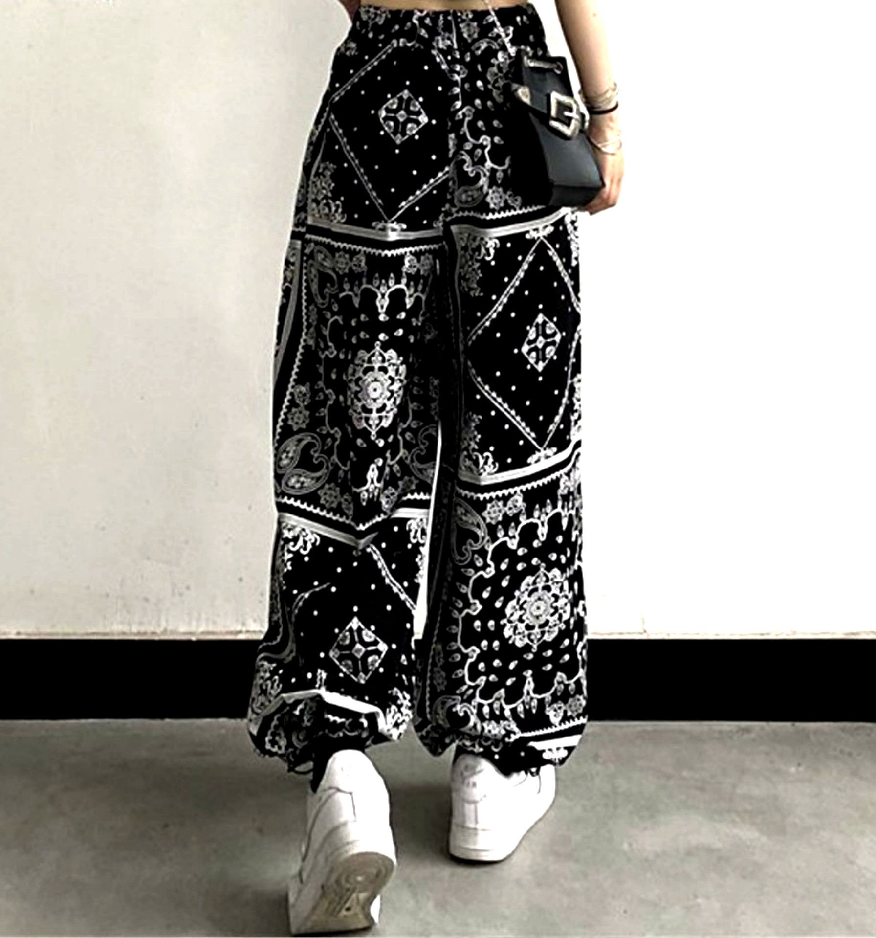 Designer × Streetwear × Vintage Hippie Goth Boho Print Drawstring Baggy ...