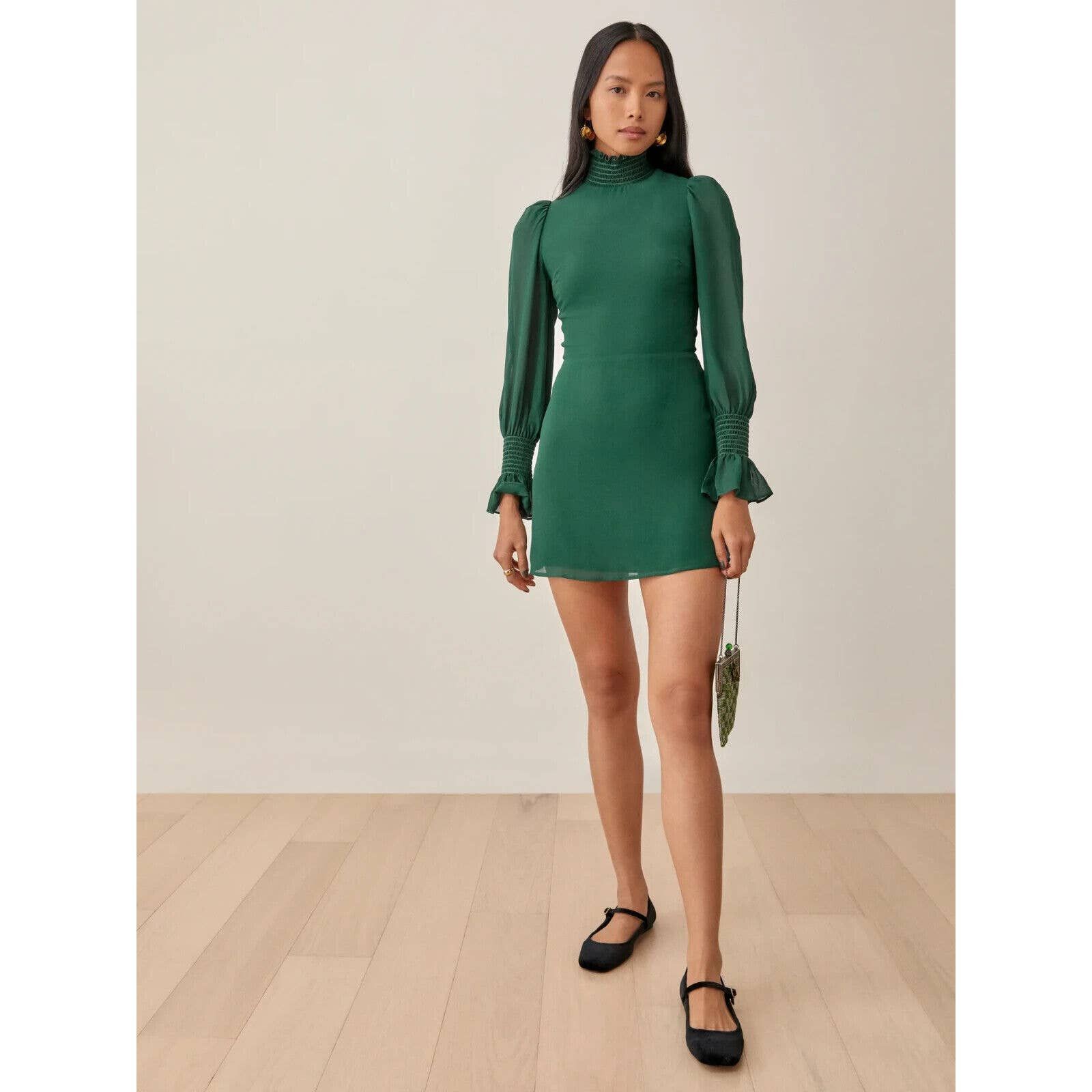 Reformation Reformation Archie Mini Emerald Green Mock Neck Long Sleeve ...