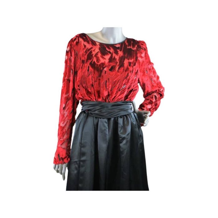 Vintage Vintage 1980s Helga Silk/Satin Black Red Burnout Gown Large ...