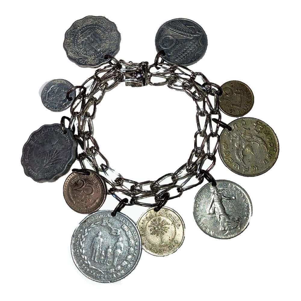 Designer Sterling Silver Coin Dangle Charm Bracelet | Grailed