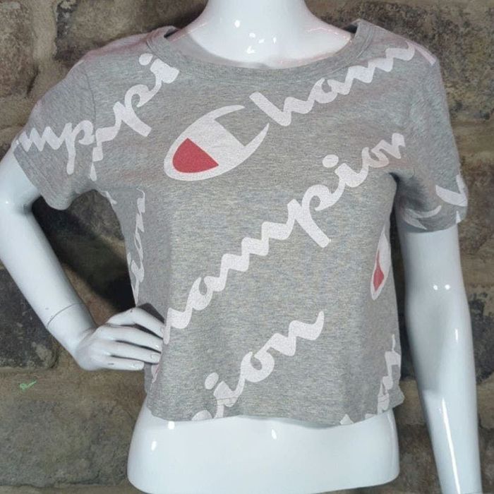 Champion Champion Heritage Athletic Gray Cropped All Over Logo Shirt ...