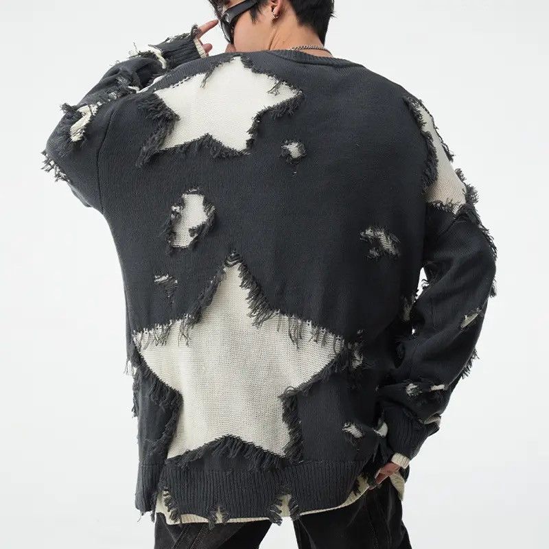 Vintage Retro hip hop star distressed oversized sweater knitwear | Grailed