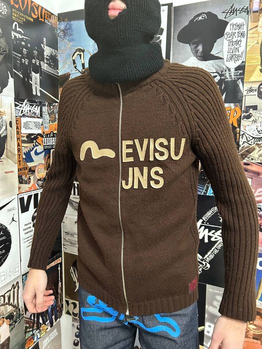 Vintage Vintage Evisu Multi LOGO ZIP UP SWEATER KNIT JAPANSE BRAND ...