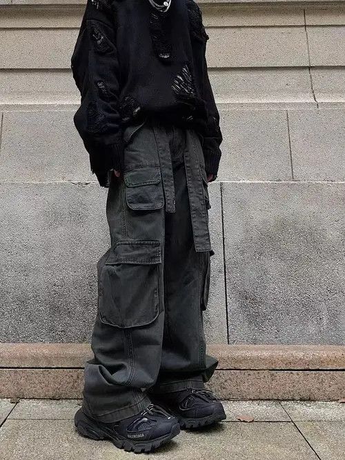 Vintage Vintage washed distressed cargo wide leg pants | Grailed