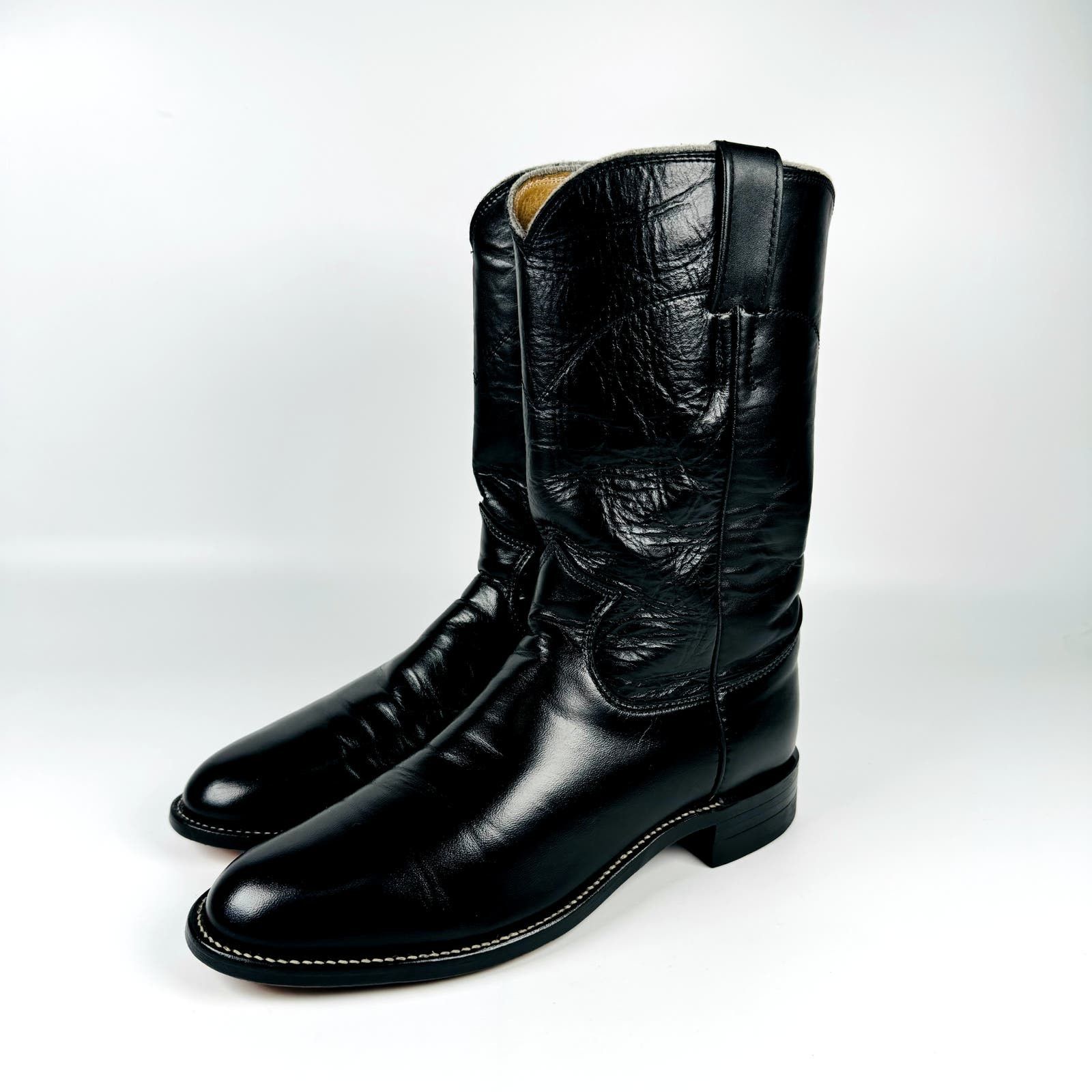 Justin Vintage Justin Leather Cowboy Western Black Roper Boots 6.5 ...