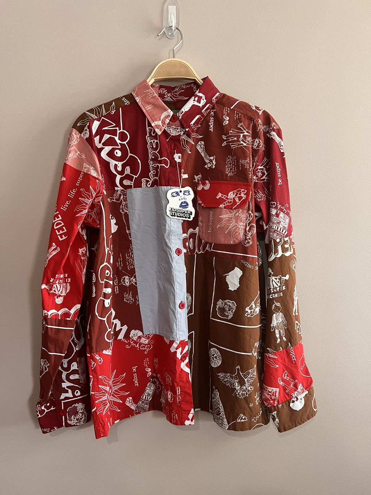 Kidsuper Studios KidSuper Studios super patchwork button down shirt ...