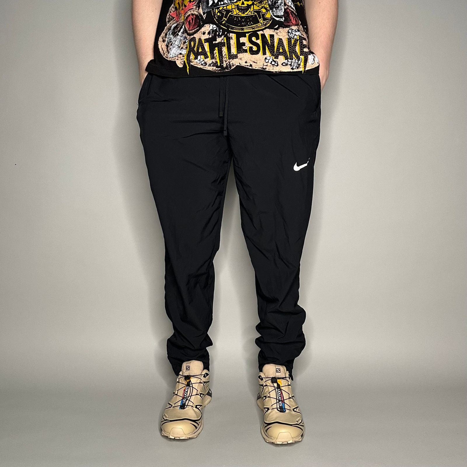 Nike Crazy Nike Track Pants Black Polyester Joggers White Swoosh | Grailed