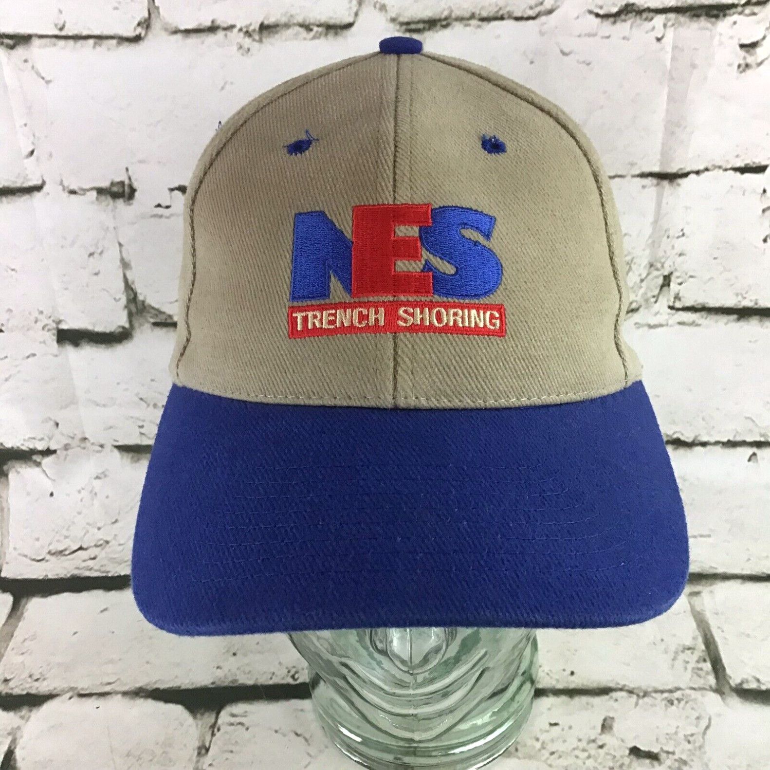 Vintage NES Trench Shoring Mens OSFA Hat Khaki Blue Strapback Cap By ...