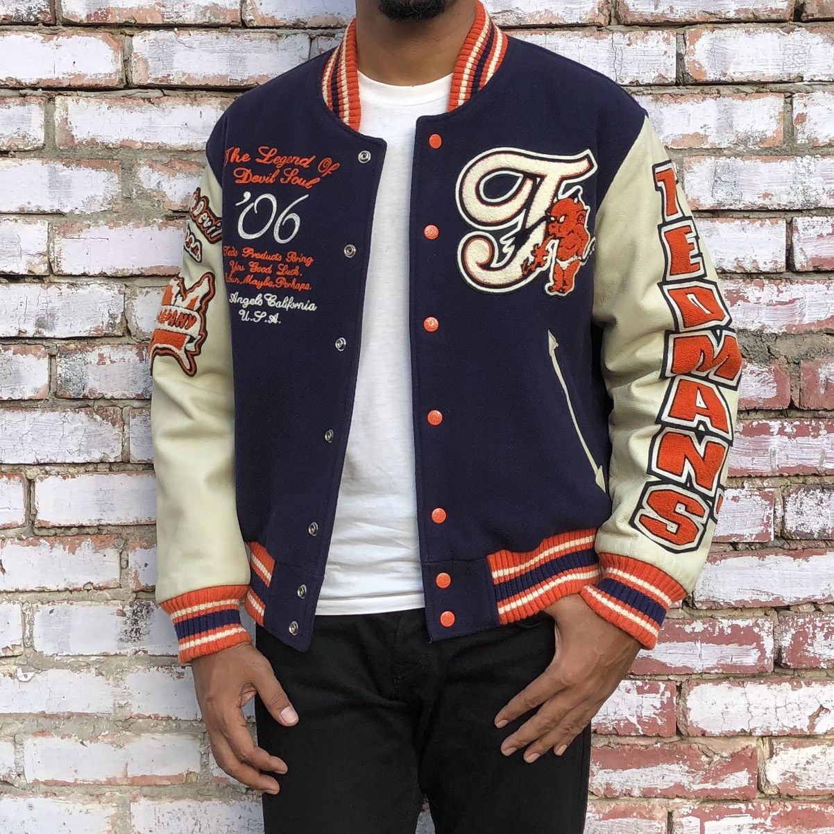 Tedman Tedmans Devils Embroidery Varsity Leather Jacket Tedcompany ...