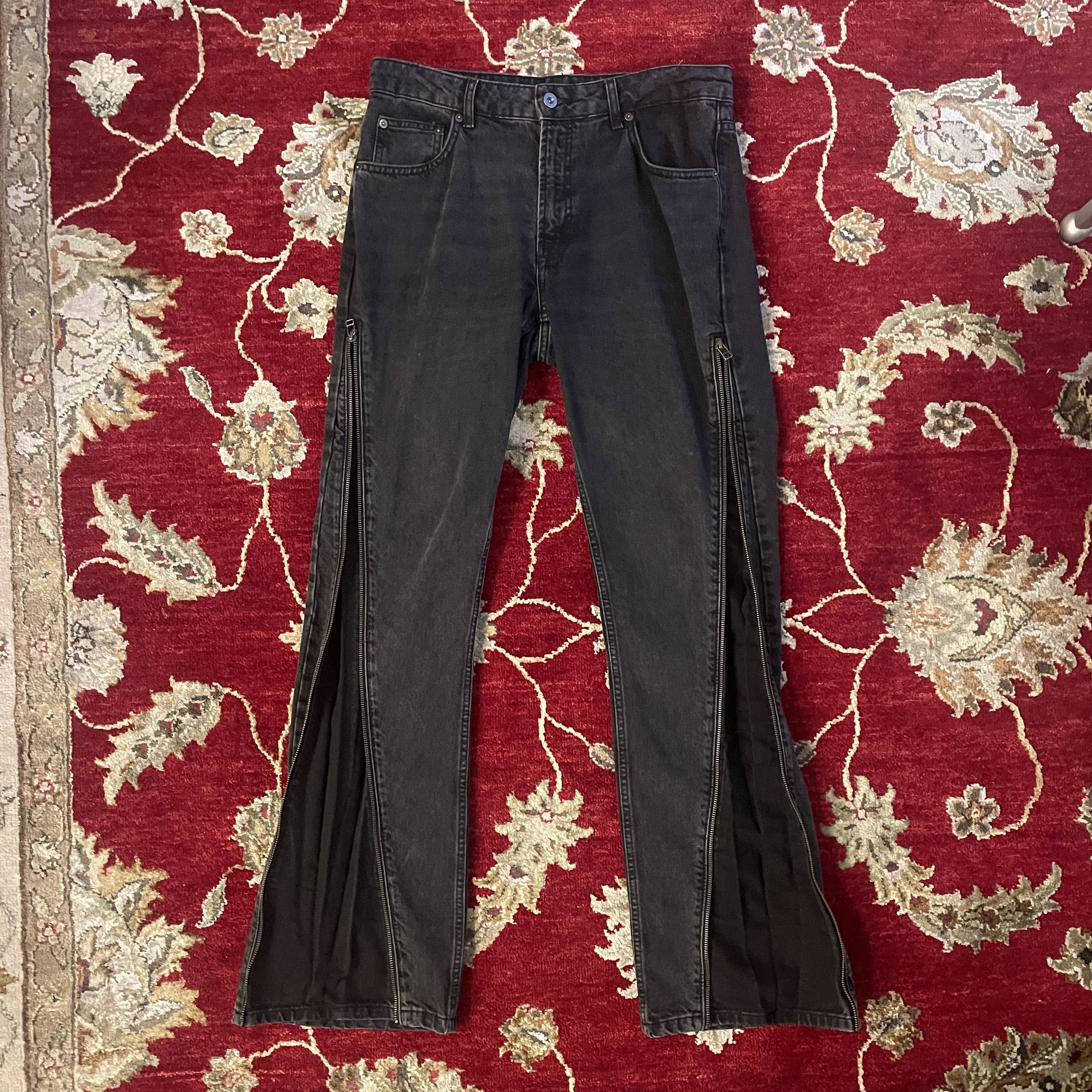 Zara ZARA - Dark Grey Zippered Flared Denim Jeans | Grailed