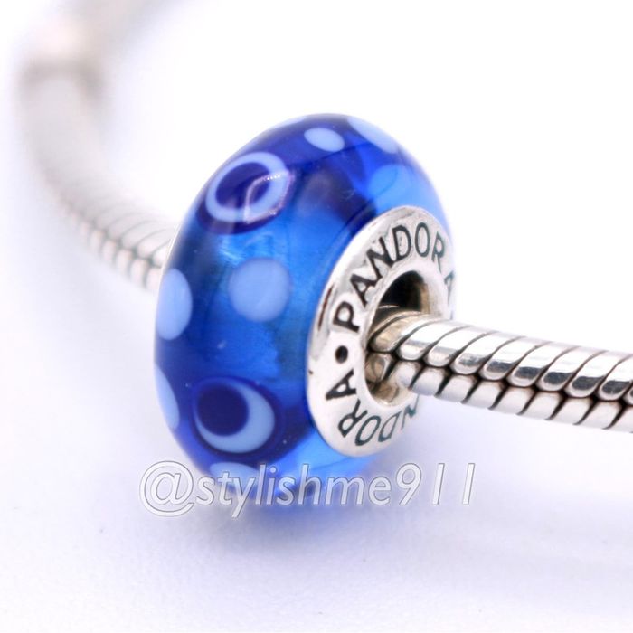 pandora Authentic Pandora Blue Bubbles Glass Murano Charm | Grailed