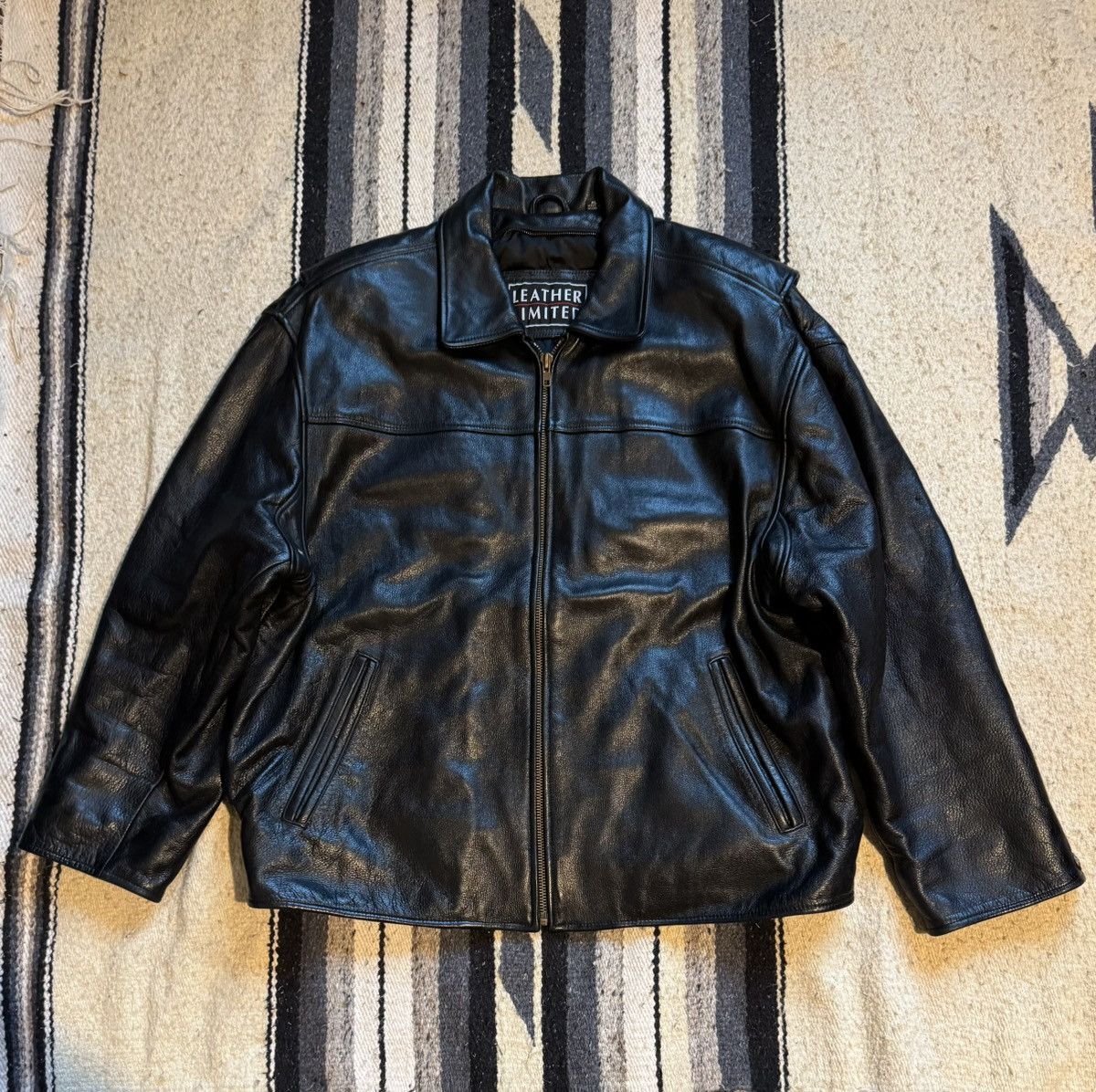 Leather Jacket × Vintage Vintage 90s Leather Limited Biker Jacket XL ...