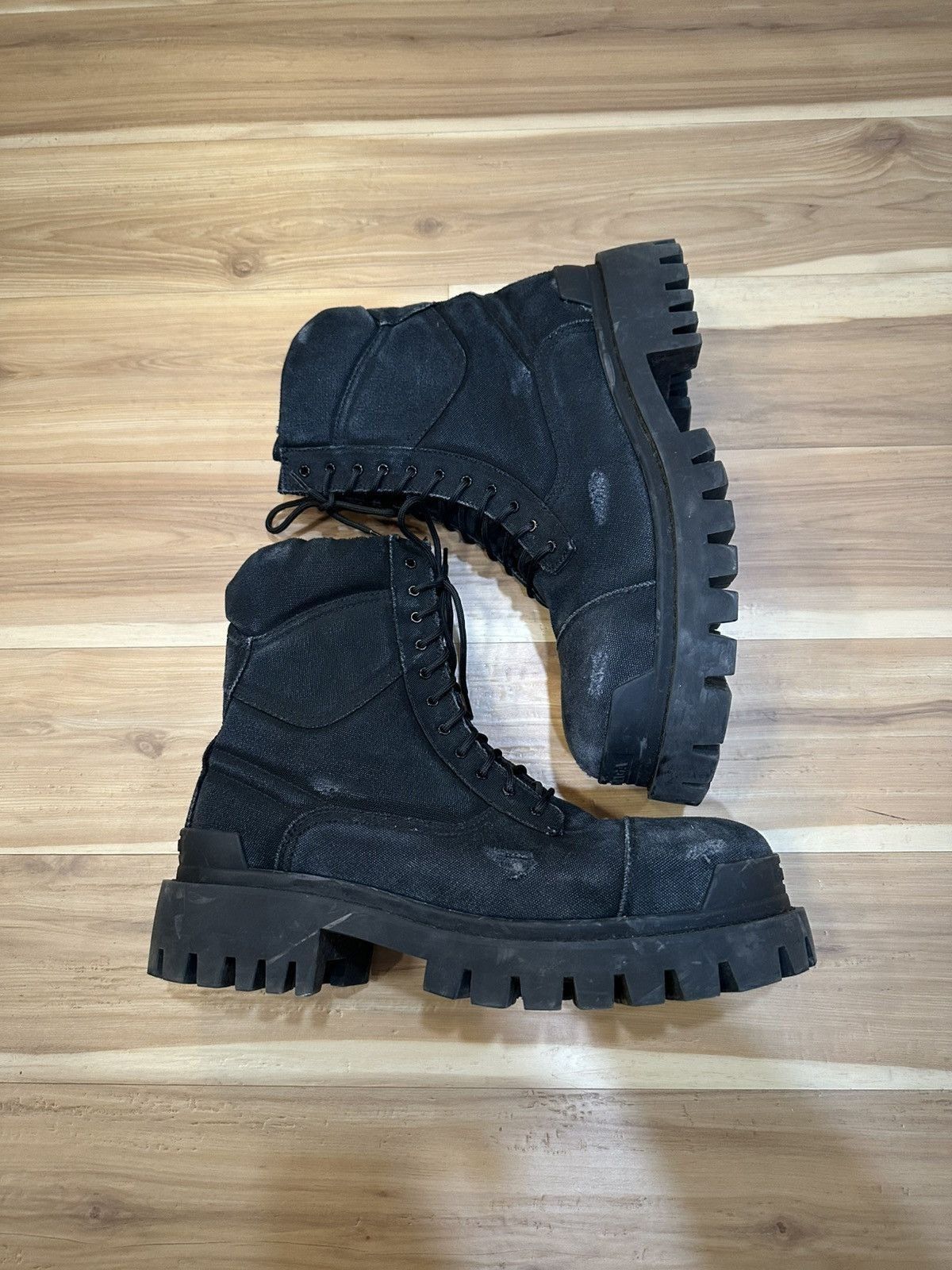 Balenciaga Balenciaga Canvas Distressed Strike Boots | Grailed