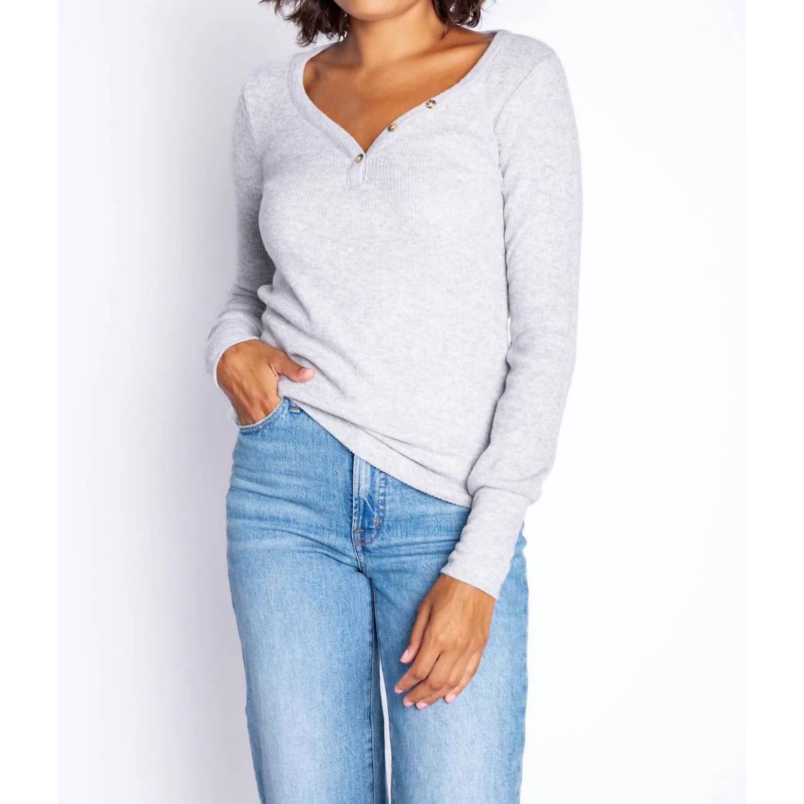 Designer PJ SALVAGE Textured Essential Long Sleeve Top In Grey | Grailed