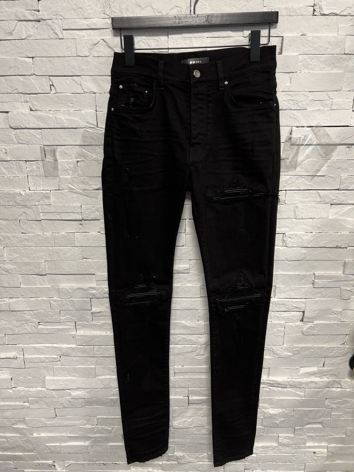 Amiri Amiri MX1 Black Leather Patch Black Jeans | Grailed