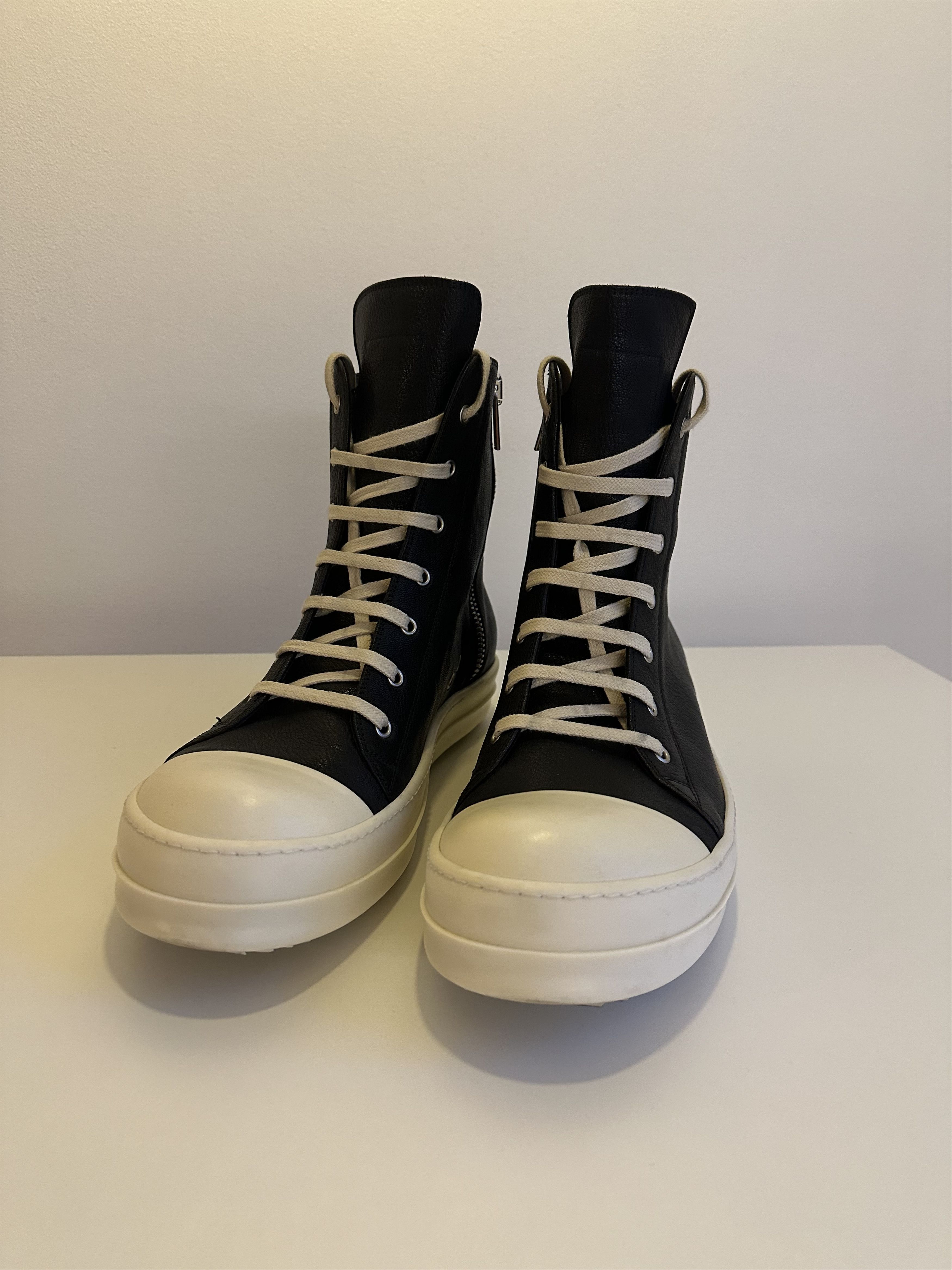 Rick Owens Leather Ramones High Top Sneakers | Grailed