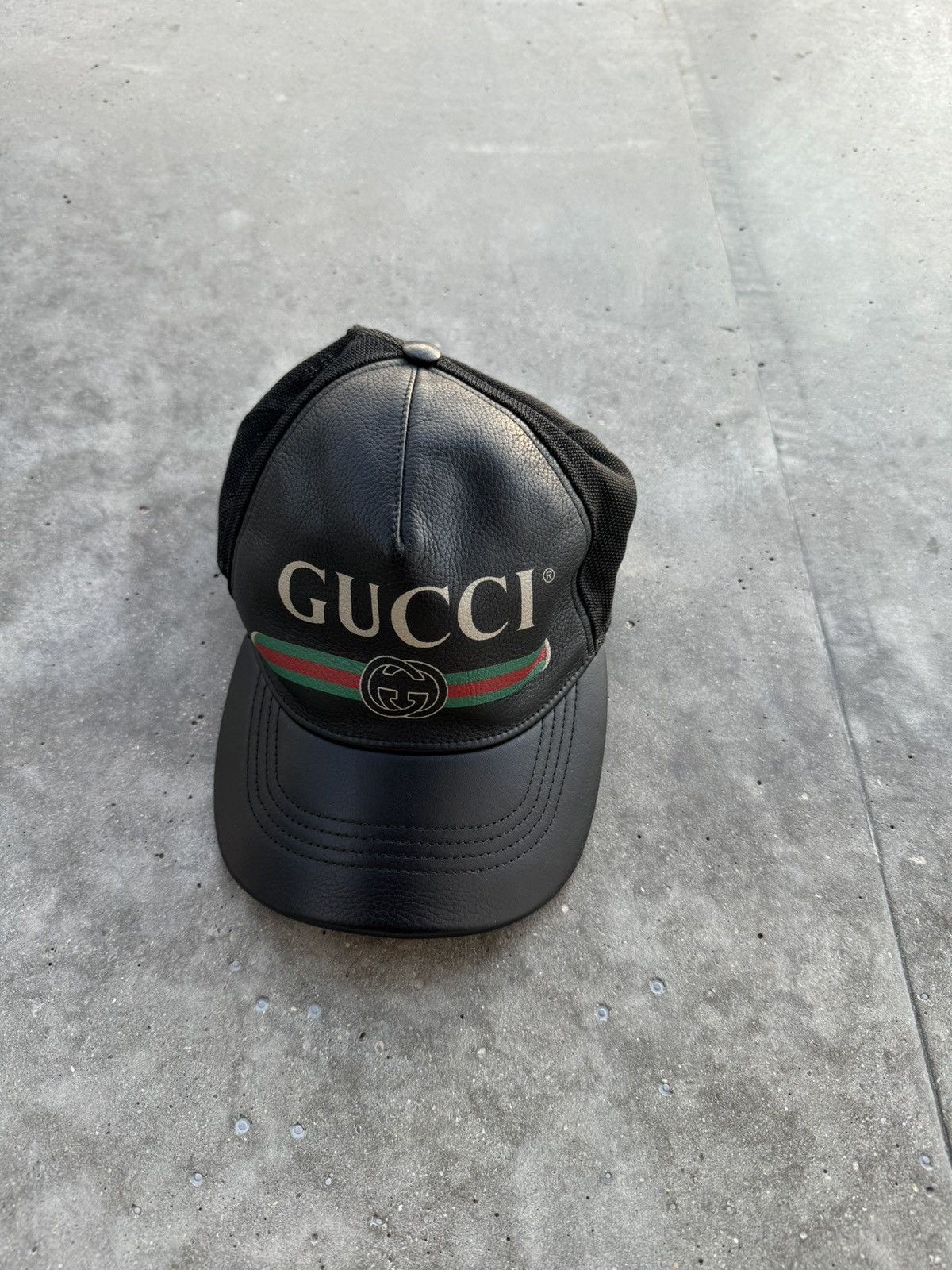 Designer × Gucci × Streetwear Gucci Leather Trucker Cap vintage logo ...