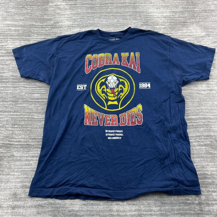 Vintage Cobra Kai Shirt Size 2XL Mens Karate Never Dies Strike First Hard No Mercy Blue | Grailed