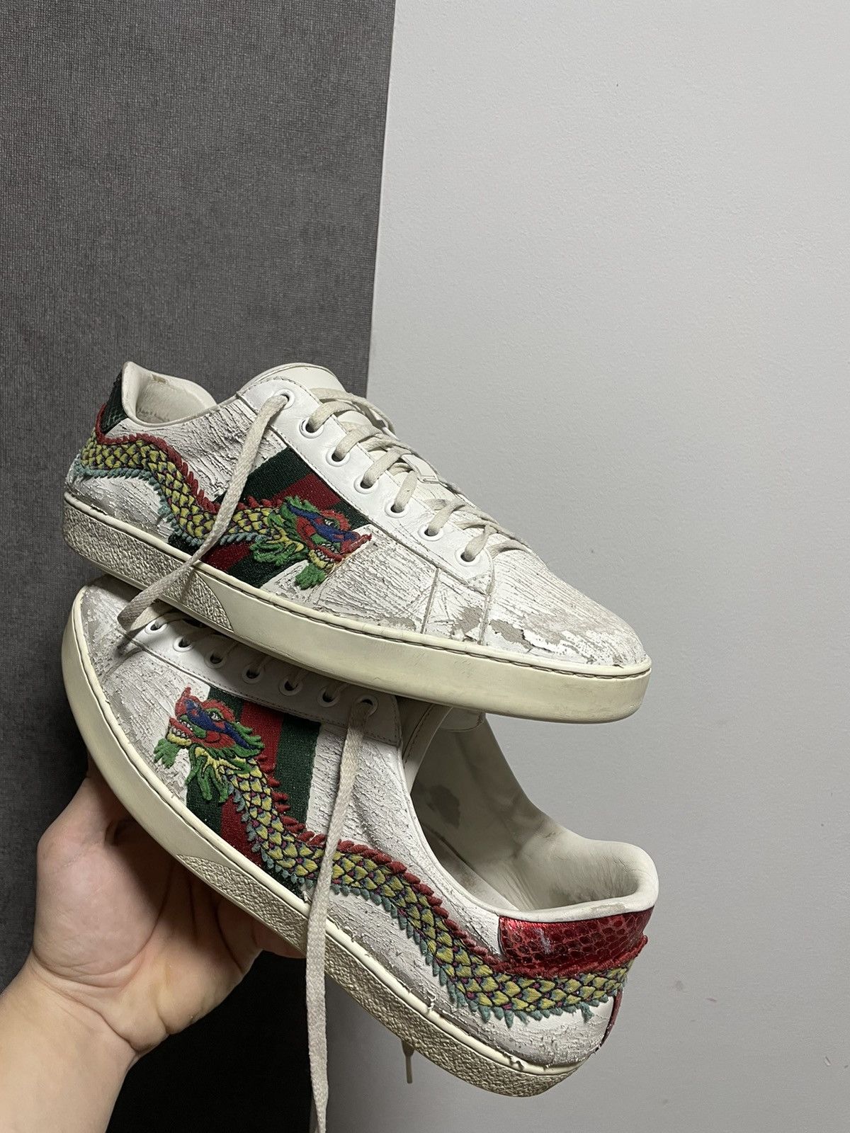 1 Of 1 × Custom × Gucci Custom 🔥Gucci Ace Dragon distressed custom ...