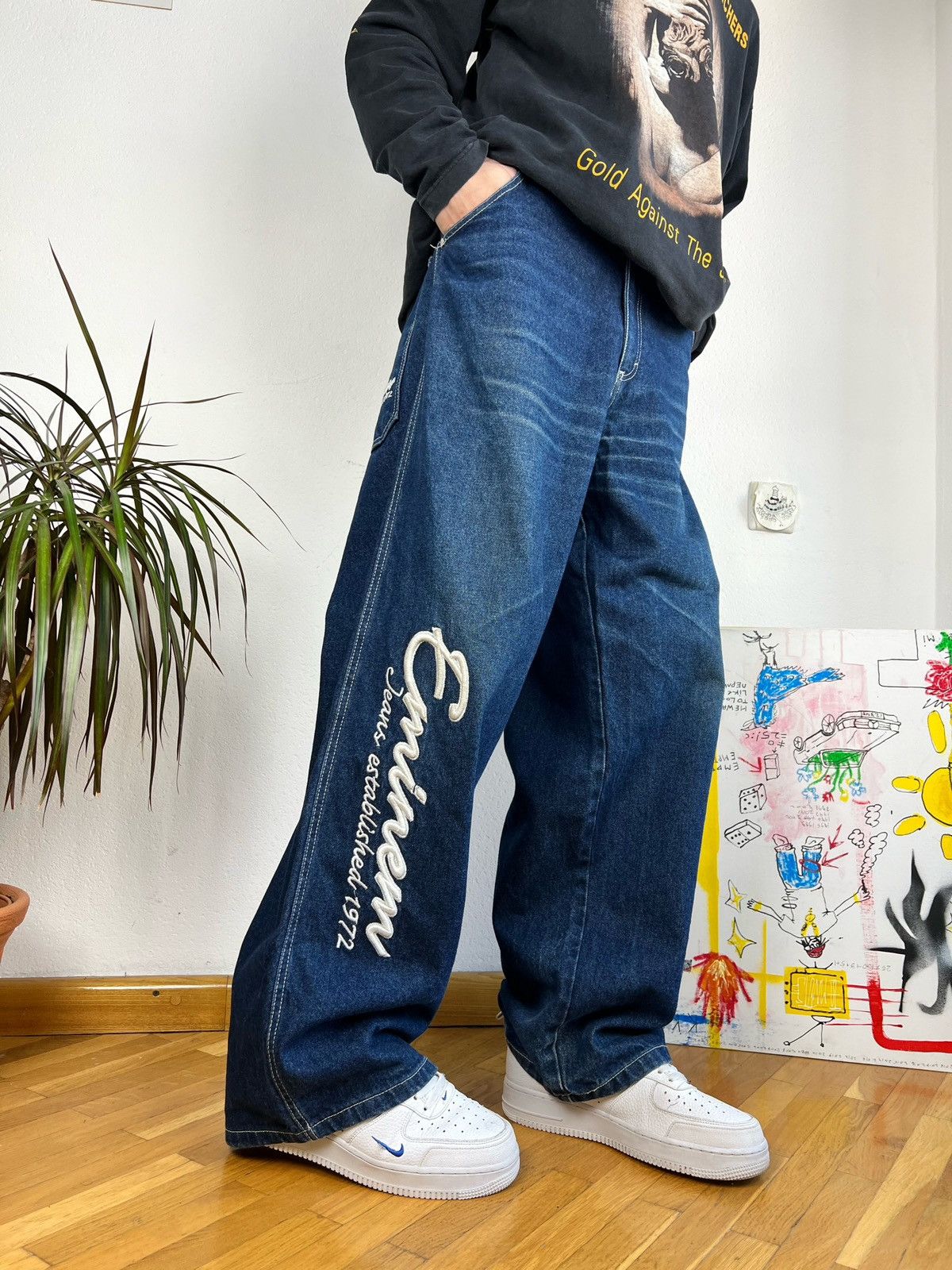 Eminem × Streetwear 🔥Rare Eminem pants denim embroidered logo🔥 | Grailed