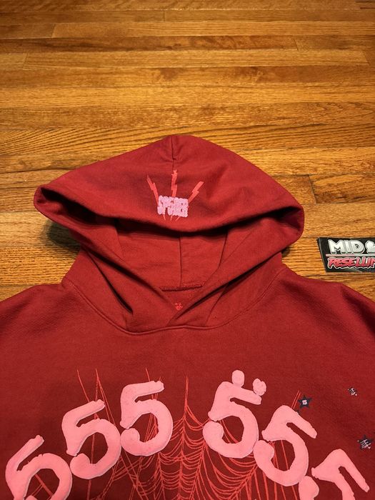 Streetwear Red Sp5der 555 Hoodie Medium | Grailed