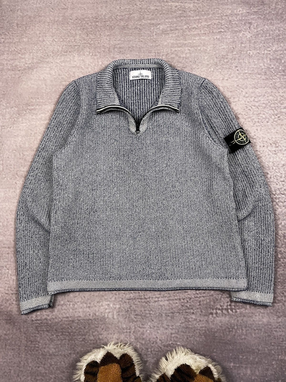 Massimo Osti × Stone Island × Vintage Rare Stone Island 1/4 Sweater Half Zip Double Colour ...
