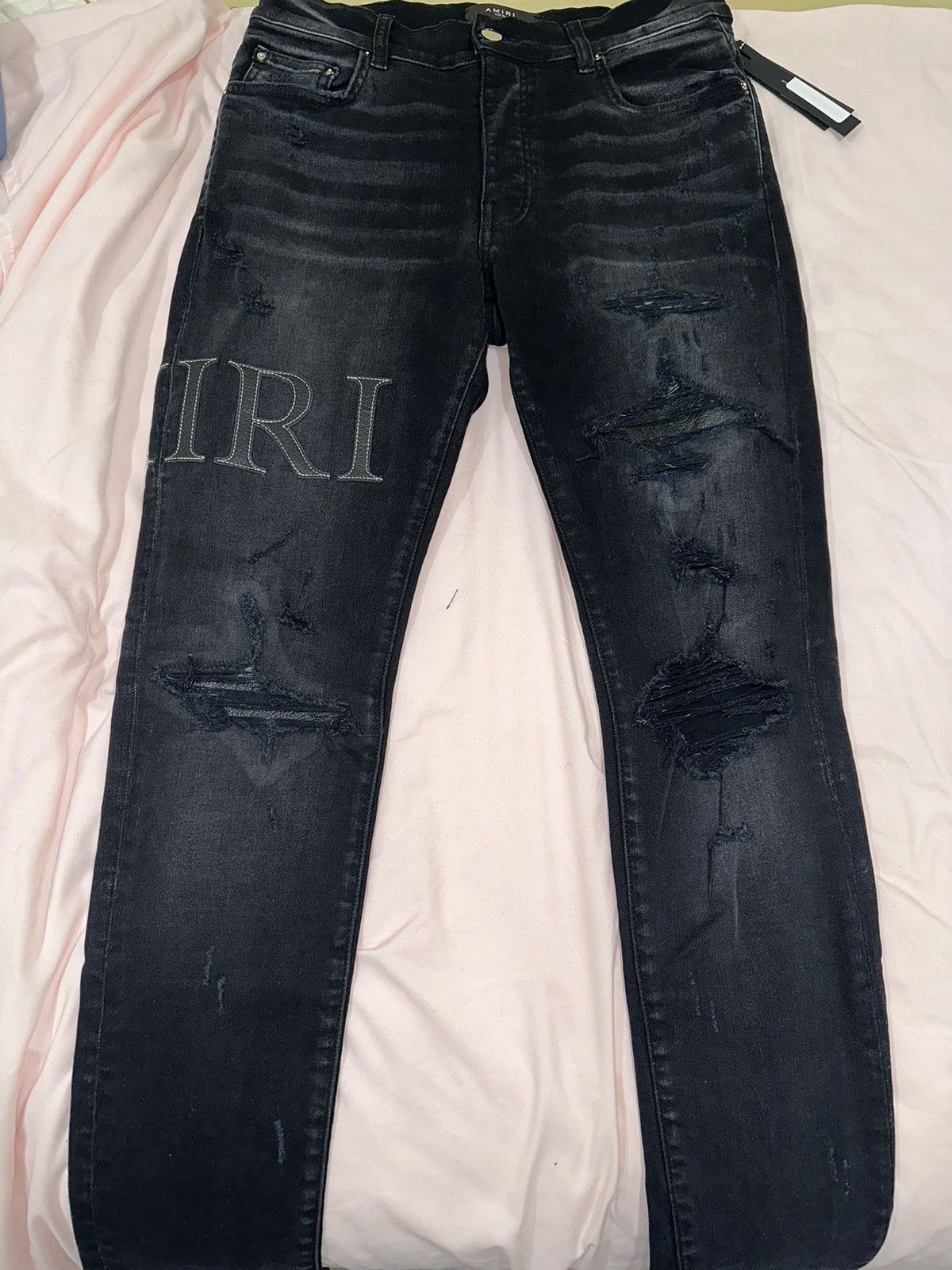 Amiri Black Amiri Leather Stitch Logo Jeans | Grailed