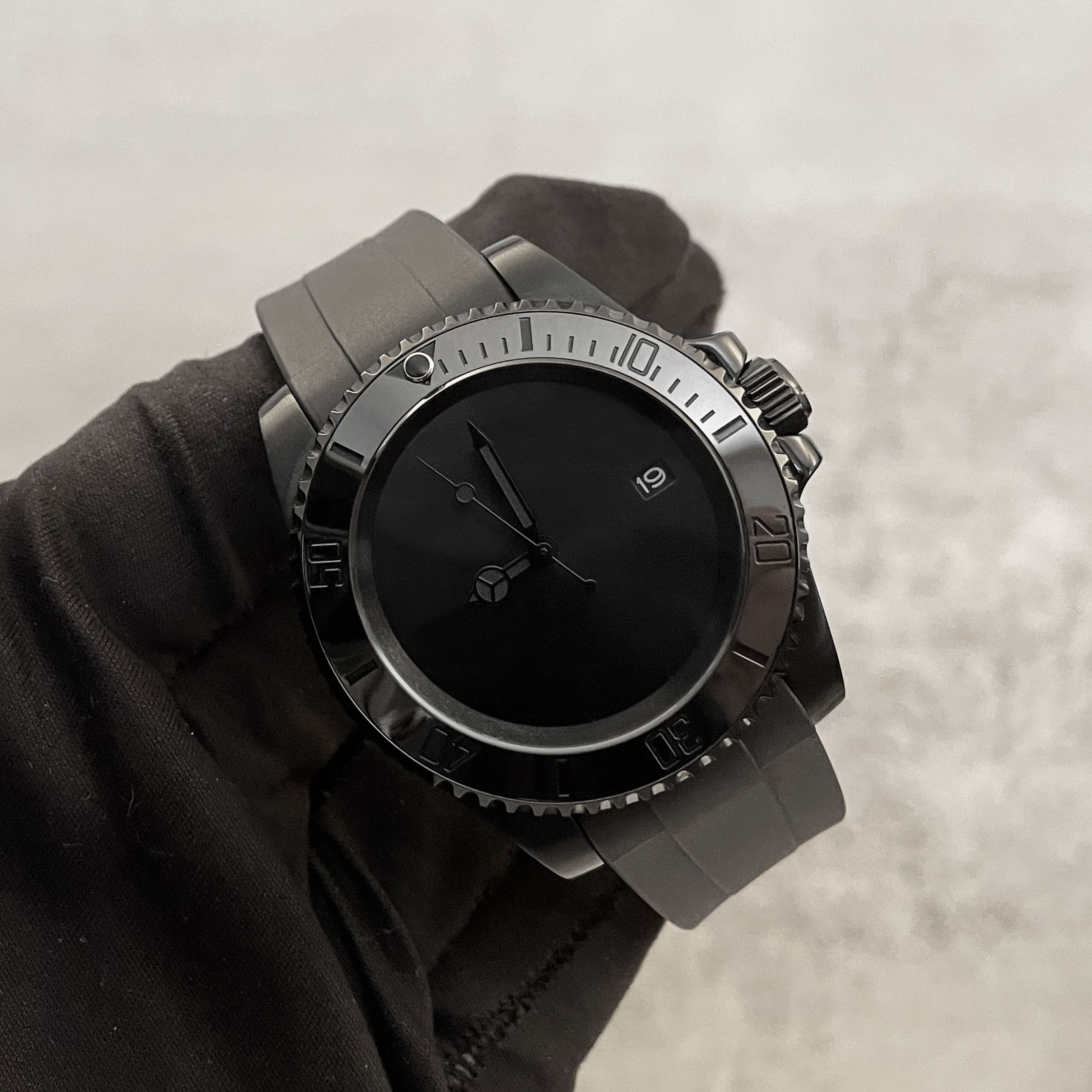 Custom × Seiko × Watches 40mm Black Stealth Sub Seiko Mod Watch w/ NH35 ...