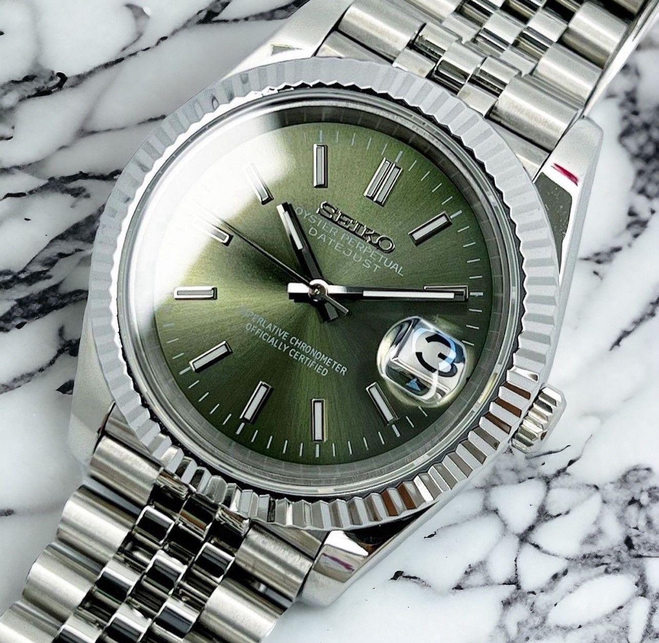 Seiko Seiko Datejust Olive Green Dial Steel Jubilee 39mm Watch | Grailed