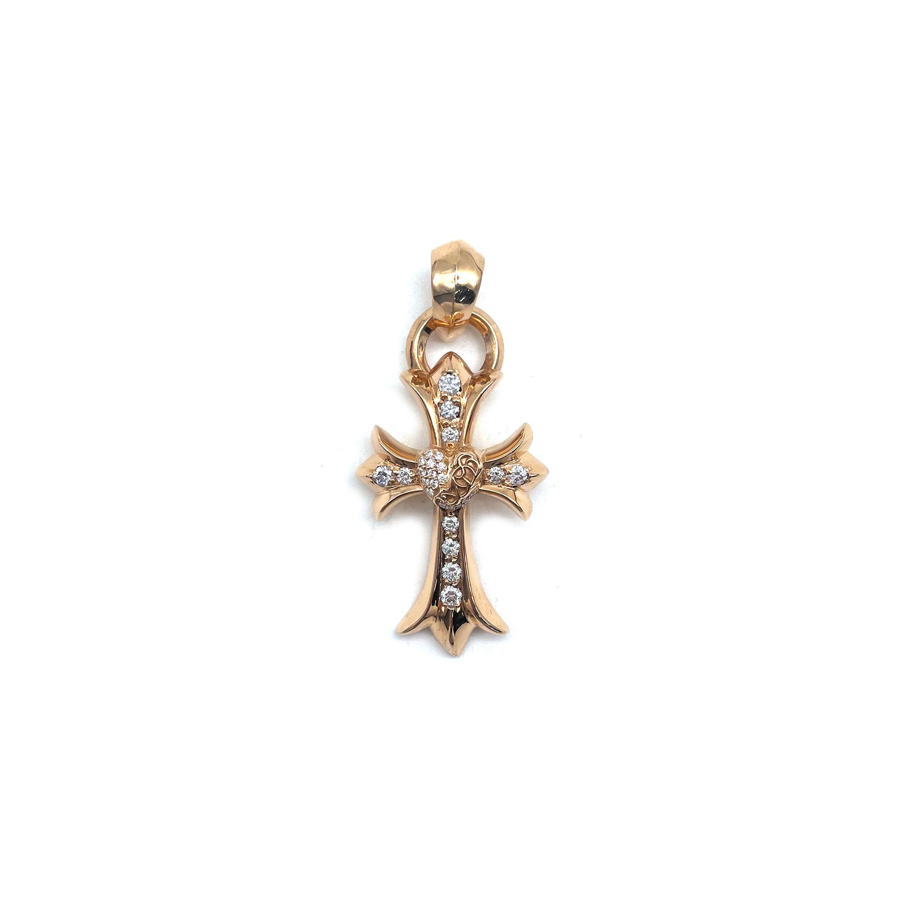 Chrome Hearts Chrome Hearts 22K Gold Diamonds Vine Heart Cross Pendant ...