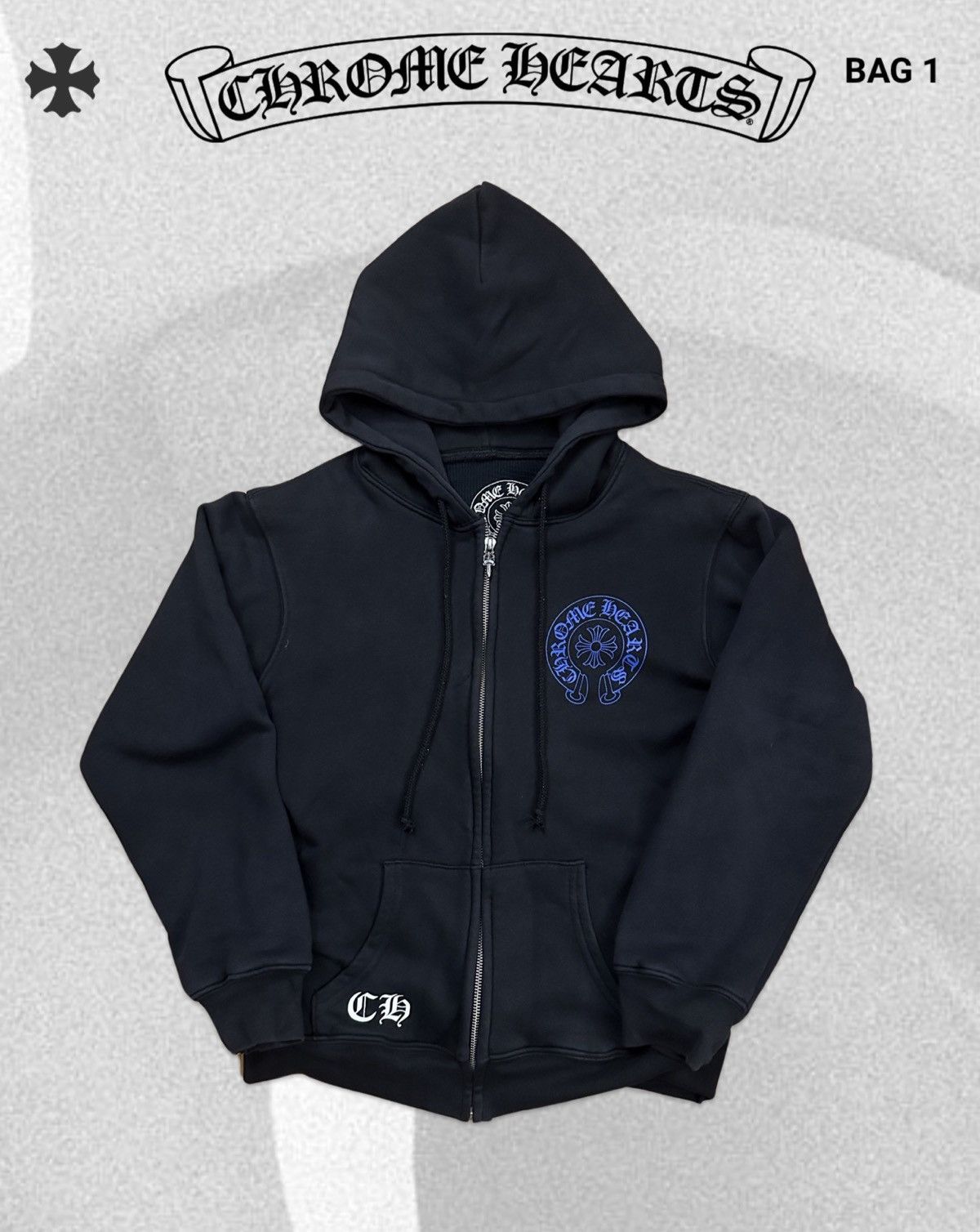 Chrome Hearts × Vintage + Chrome Hearts Blue Celtic Chopper Cross Zip ...