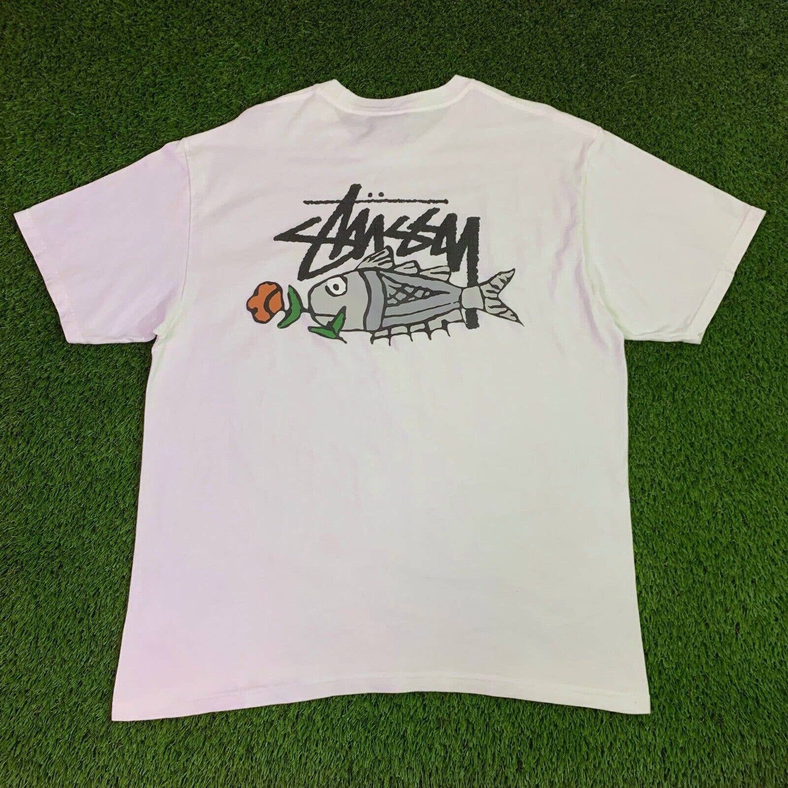 Stussy Stussy Carp Fish Rose Rare T Shirt Size Large White | Grailed