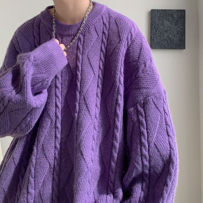 Coloured Cable Knit Sweater Purple Cable Knit Sweater Grailed