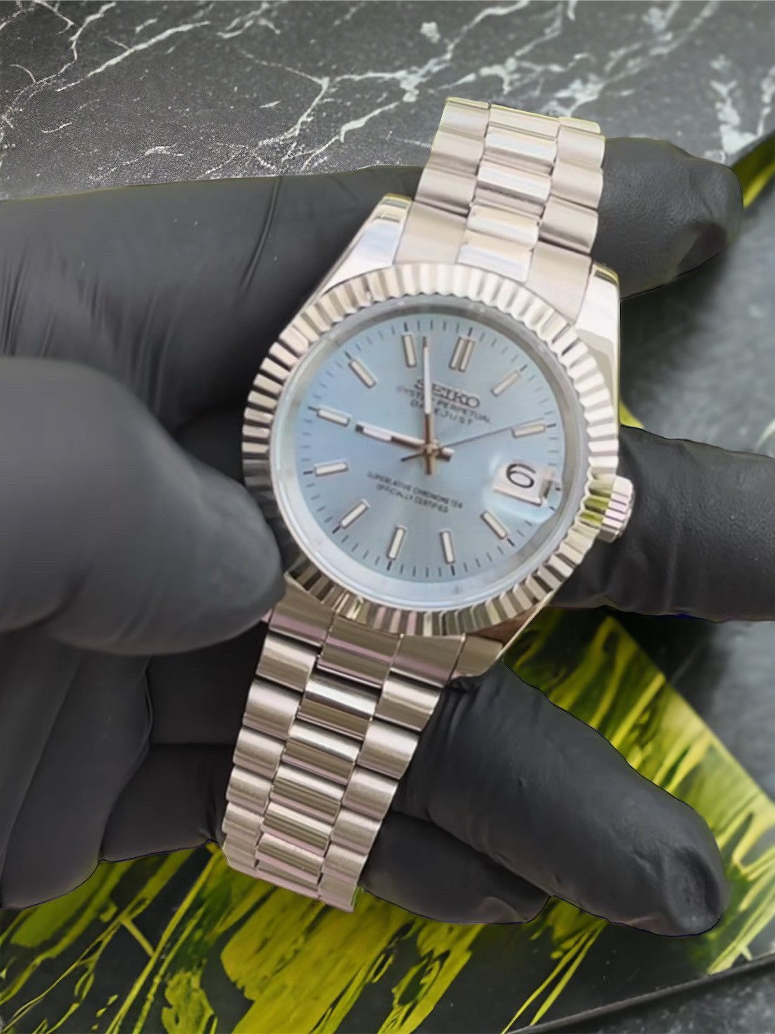 Seiko Seiko Mod Datejust Ice Blue 39mm Luxury Presidential Watch | Grailed