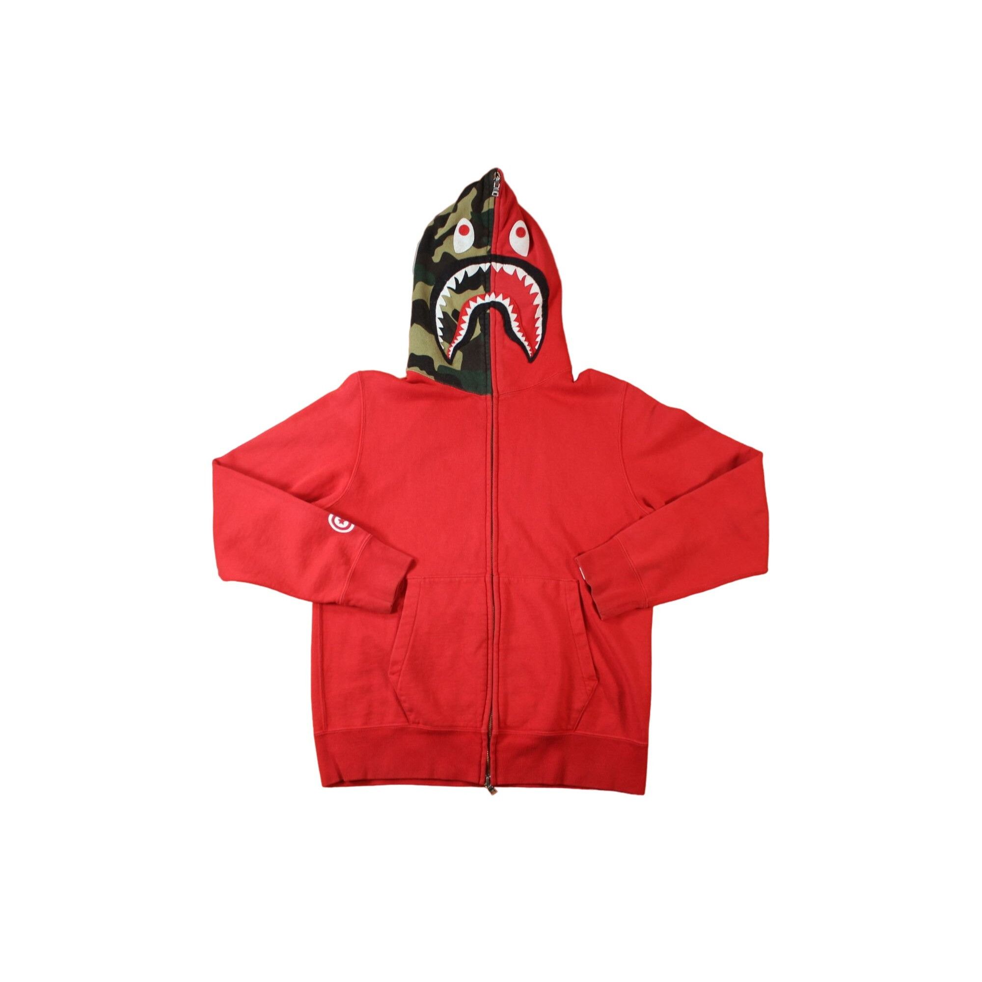 Bape Bape A Bathing Ape Red Shark Full Zip Hoodie Jacket Red Size | Grailed