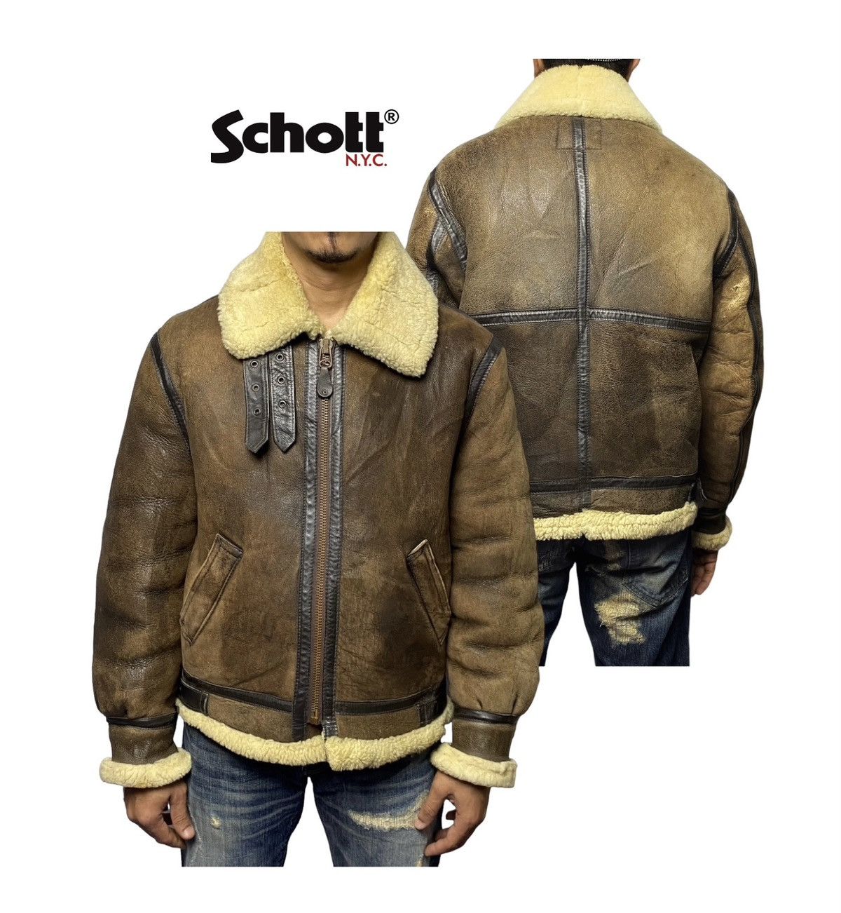 Schott Vintage Schott Type B3 Flight Jacket Mouton Leather | Grailed
