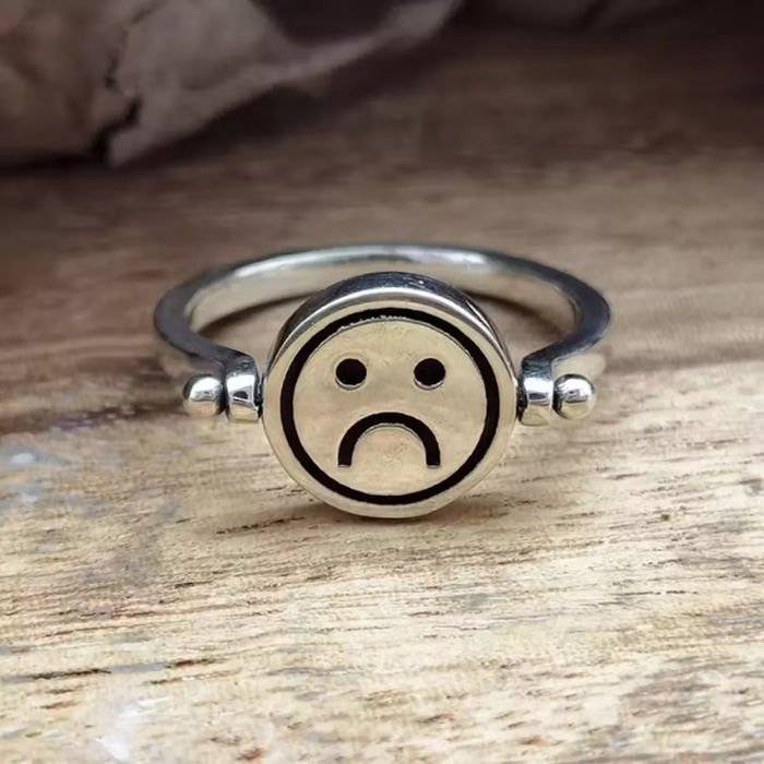 Jewelry Retro Double-Faced Smiley Sad Face Rotatable Ring | Grailed