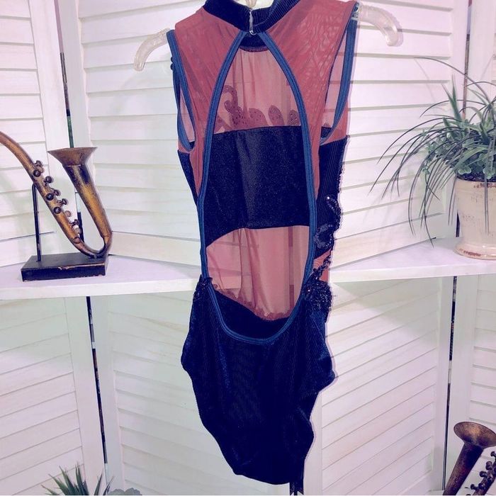 Streetwear 80s sheer burgundy blue velvet leotard ballerina costume XS ...