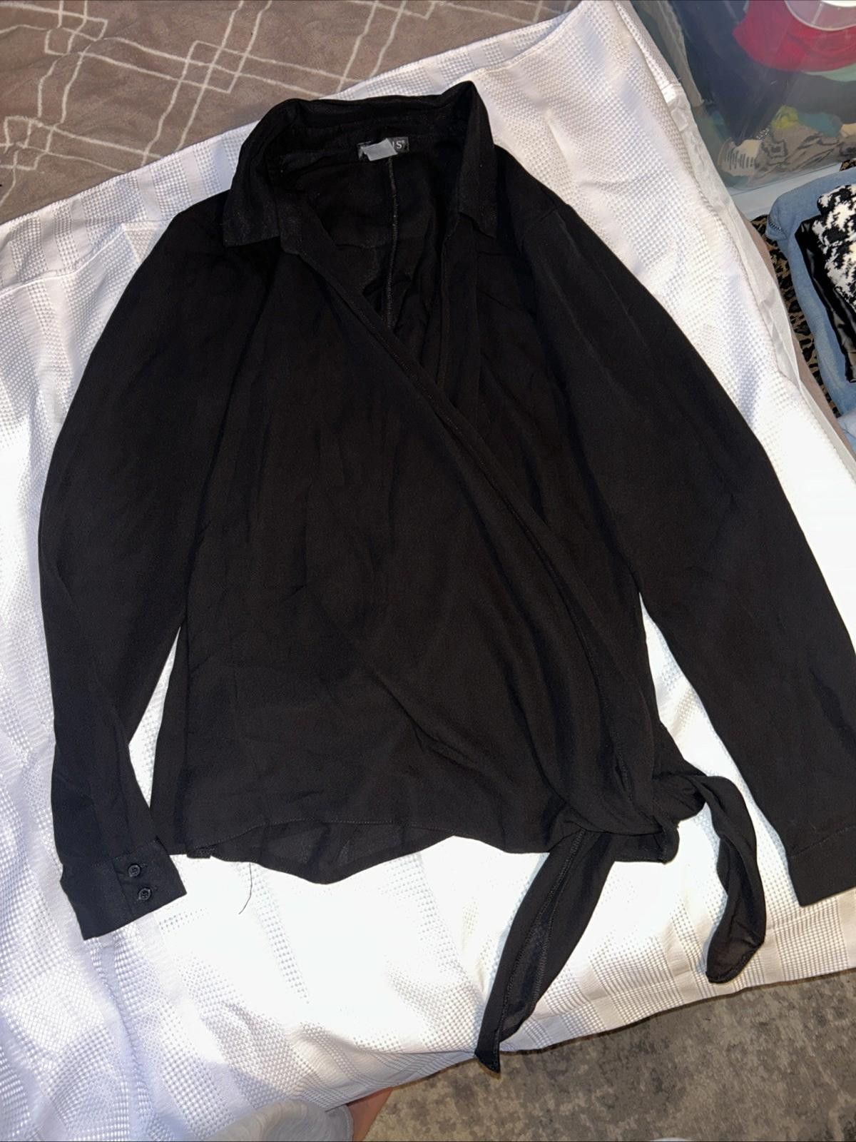 Venus X Mars Venus Small Black Surplice Side Tie Faux Wrap Stretch ...