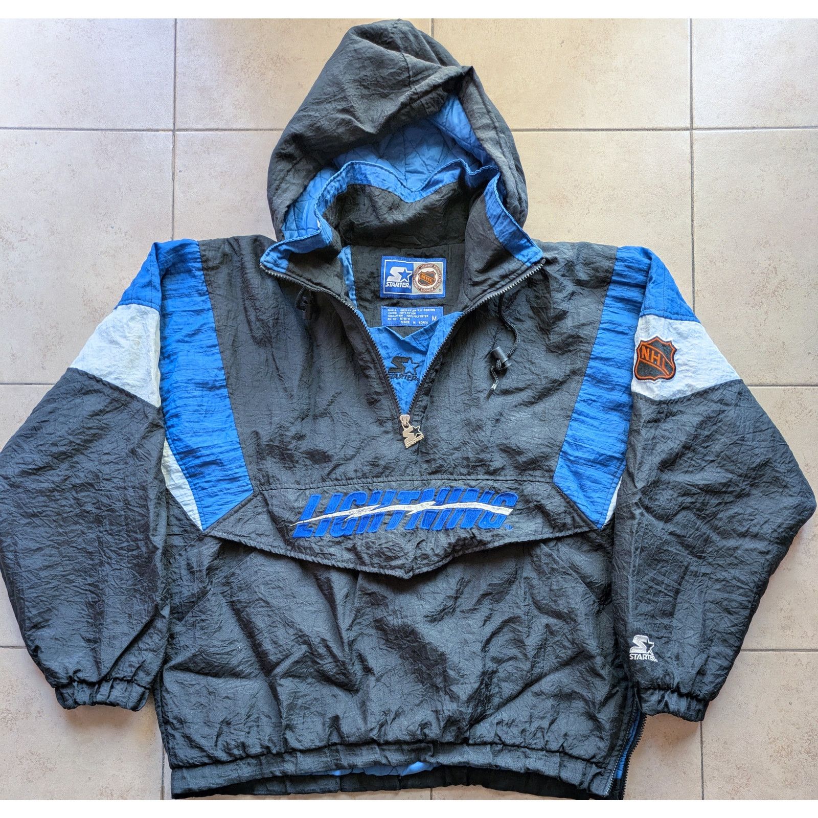 Starter Tampa Bay Lightning 90s STARTER puffer 1/2 blk blue NHL vtg ...
