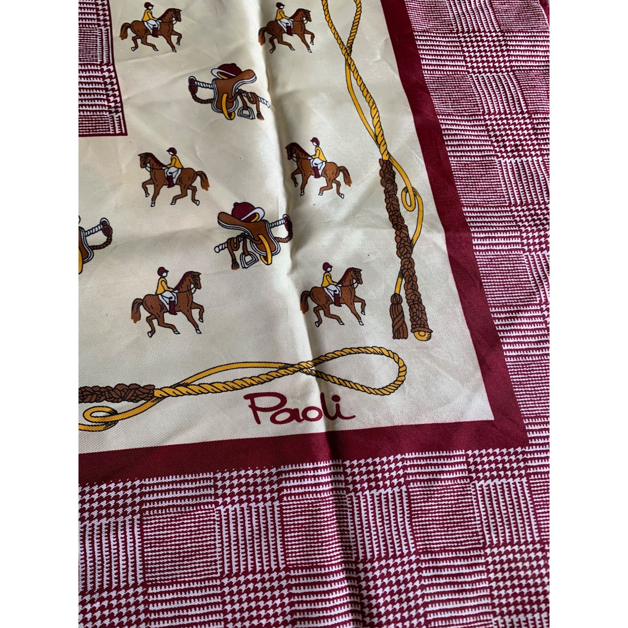 Vintage Paoli Vintage Equestrian Scarf made in Japan red and cream h ...