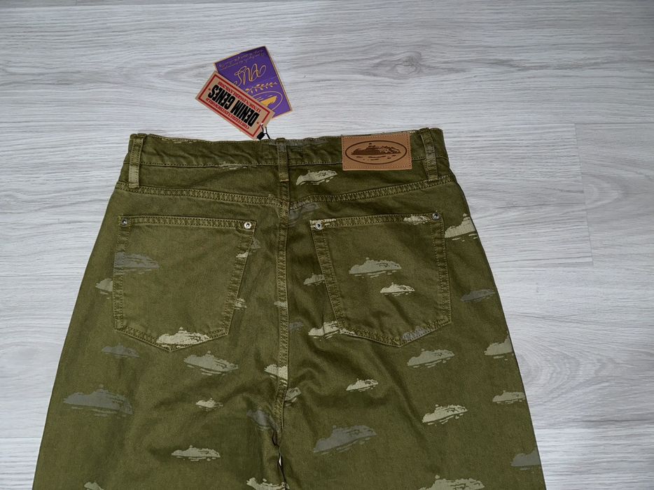 Corteiz Corteiz Alcatraz Pattern Denim Jeans Khaki Uomo | Grailed