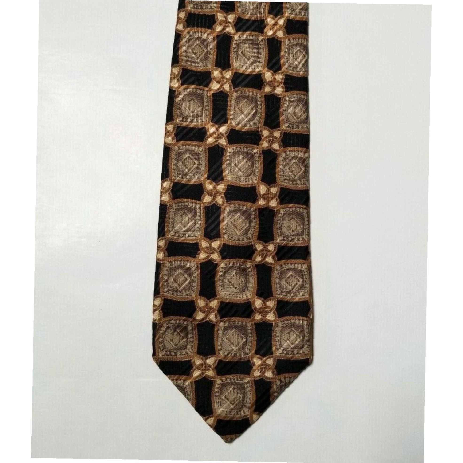 Robert Talbott Silk Masterpiece Necktie for Men Featuring Geometric Pattern in Black and Brown ...