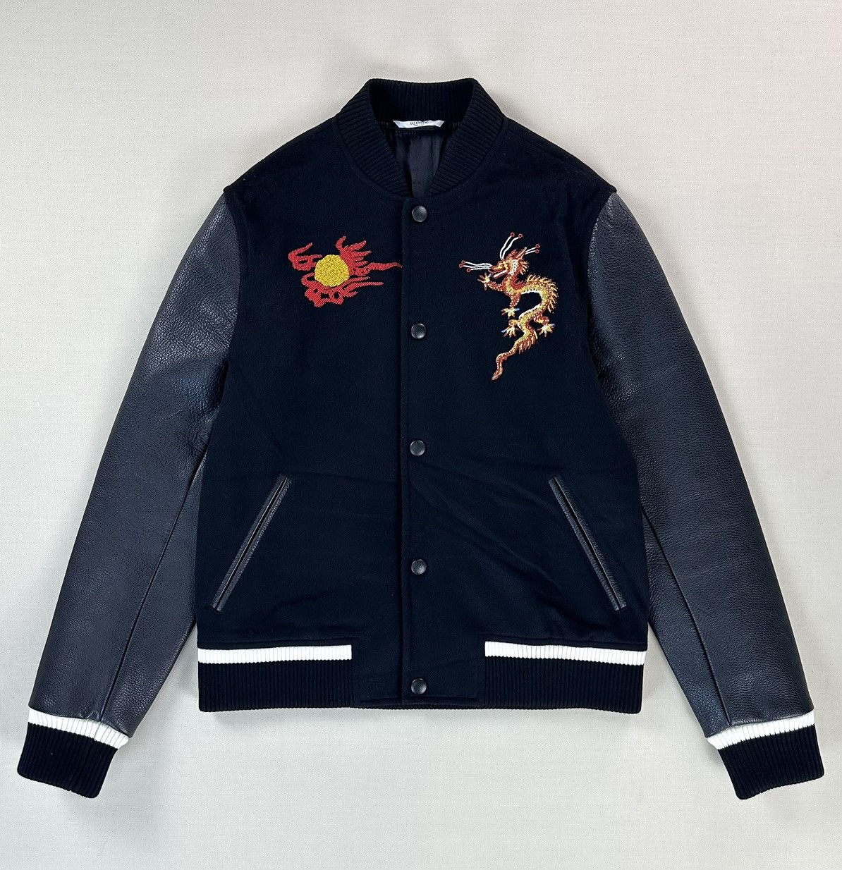 Valentino Valentino “Funky dragon” Bomber Varsity Woo Leather Sleeves ...