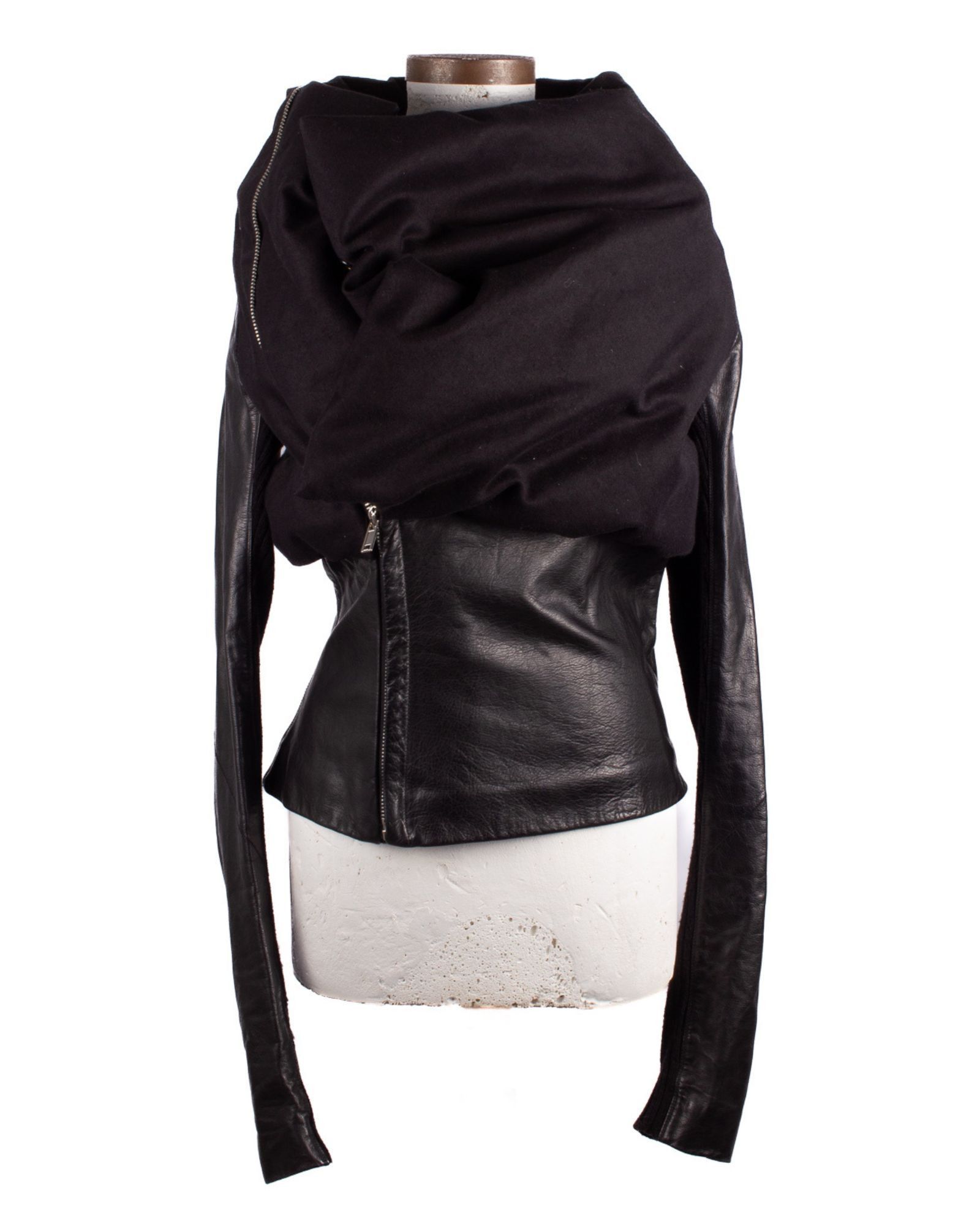 Rick Owens RICK OWENS BLACK WOOL PUFFER CHEST PANEL LEATHER JACKET ...