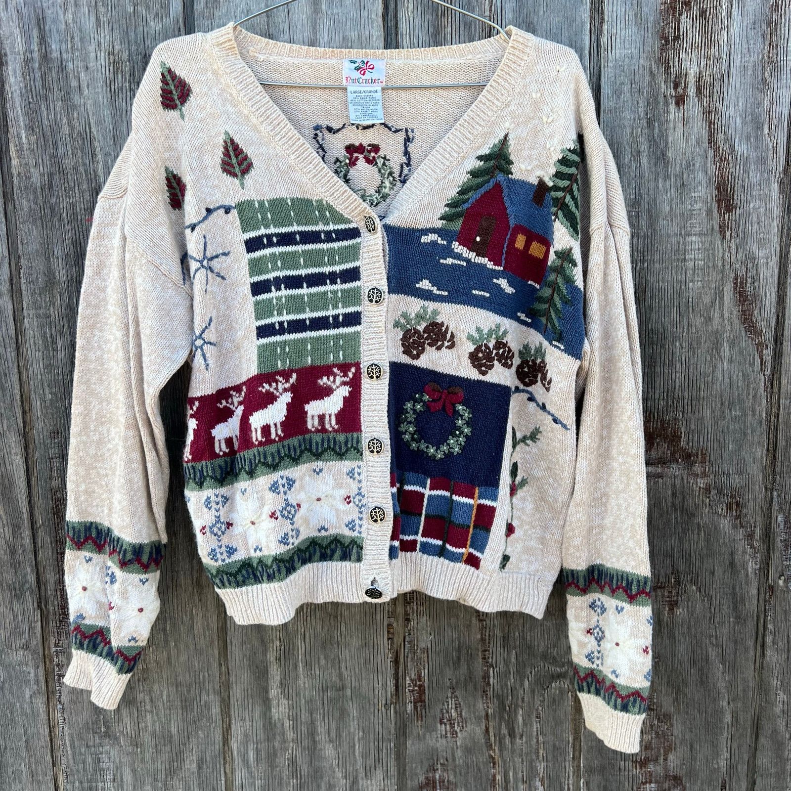 Vintage VTG 90s winter cabin in the woods rustic Americana cardigan ...